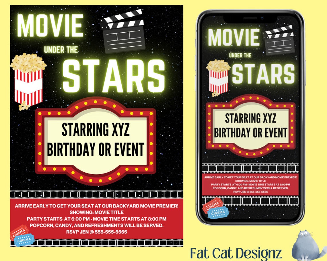 Printable Movie Night Invitation Movie Under the Stars - Etsy