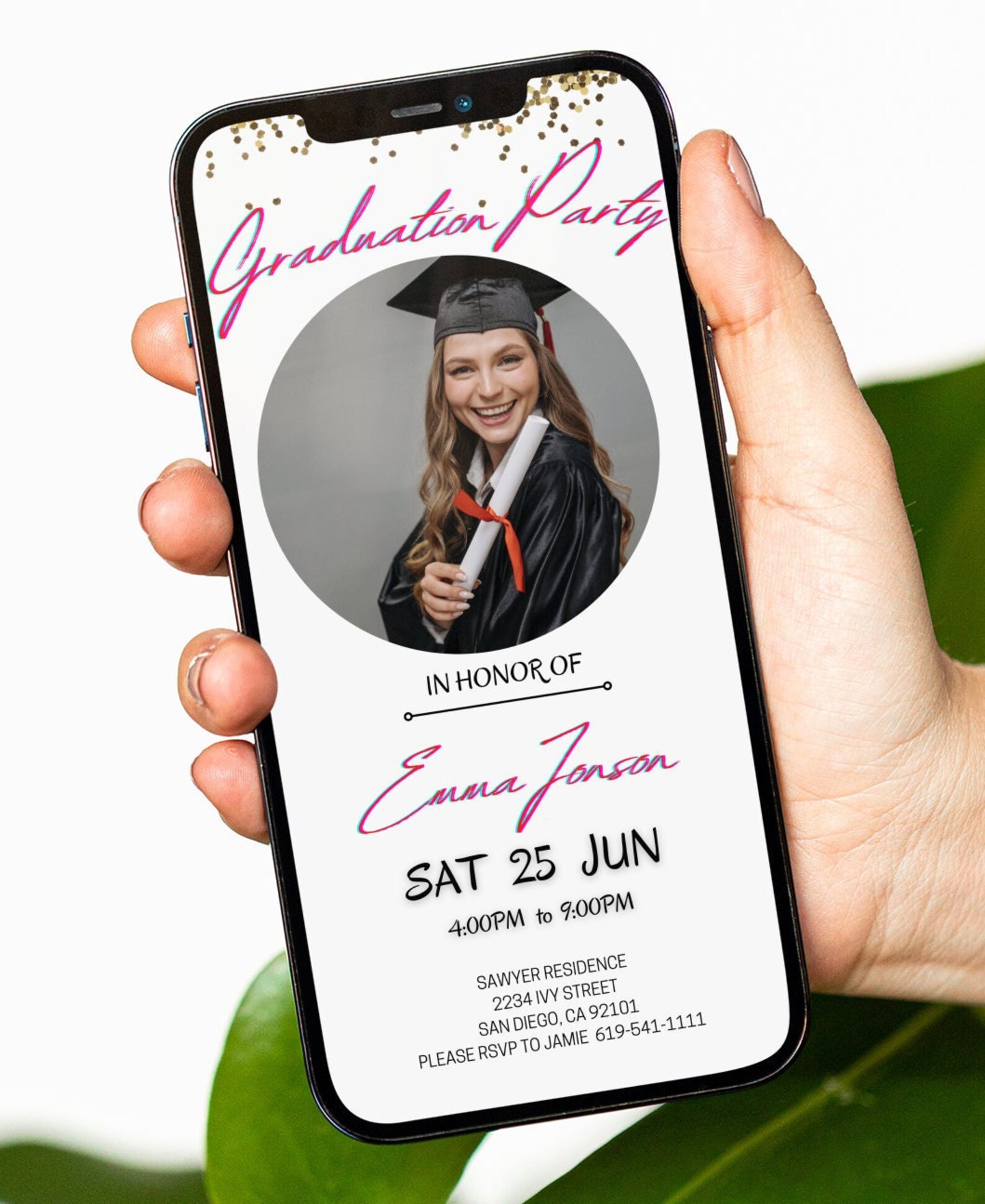Pink Graduation Invitation Template, Graduation Announcement ...