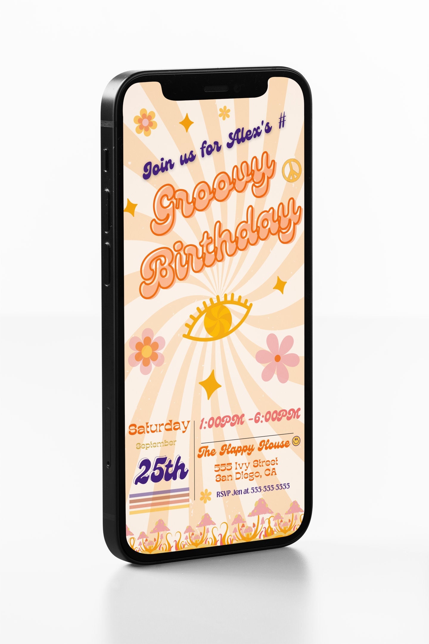 Groovy Birthday Invitation Template, 70s Themed Birthday Invitation ...
