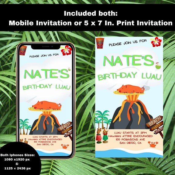 Luau Party Electronic Invite Luau Party Luau Birthday - Etsy