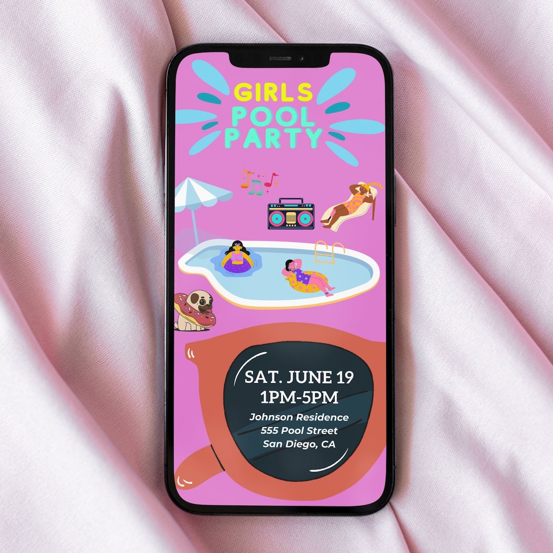 Pink Pool Party Evite, Pool Party Invitation Girl, Girl Pool Party ...