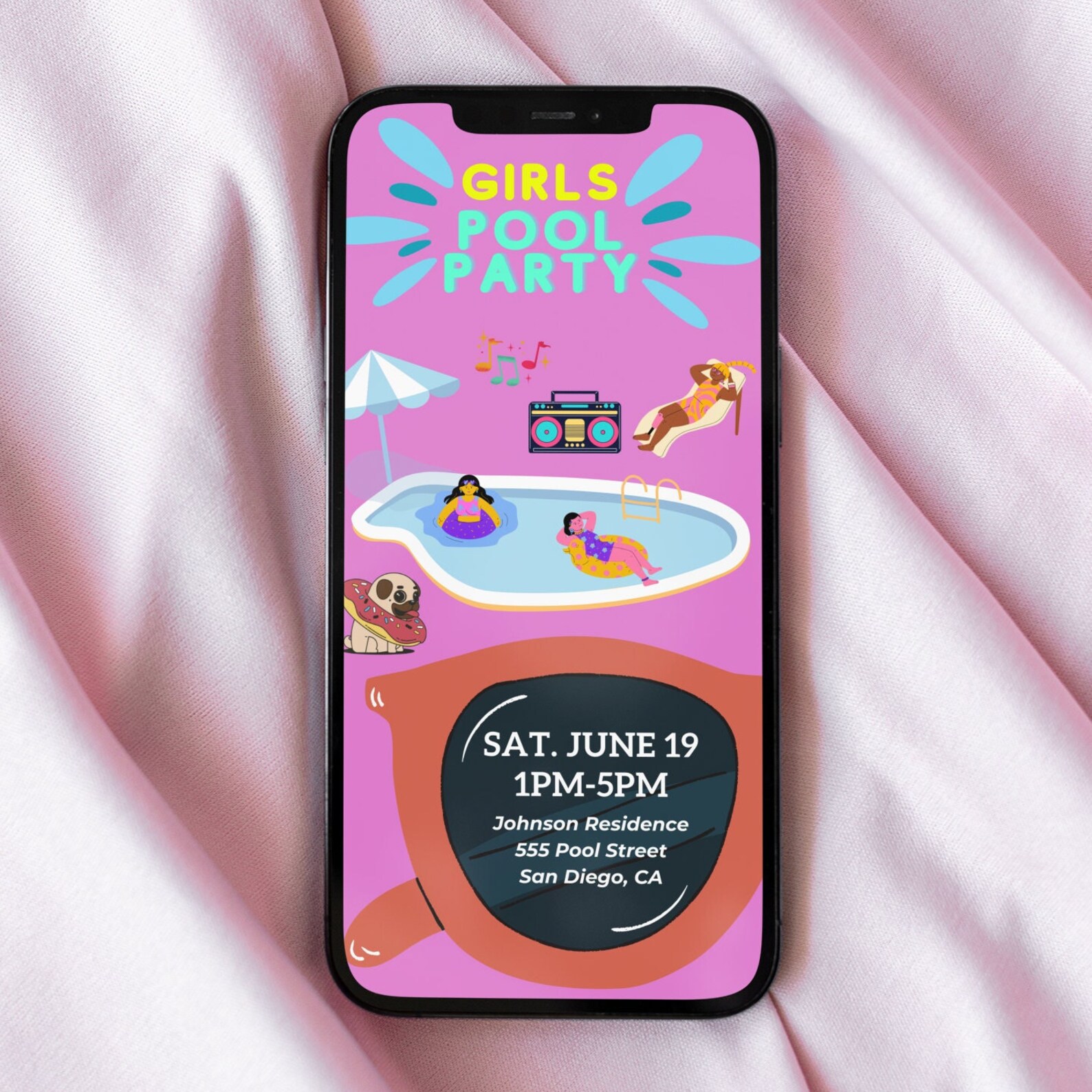 Pink Pool Party Evite, Pool Party Invitation Girl, Girl Pool Party ...
