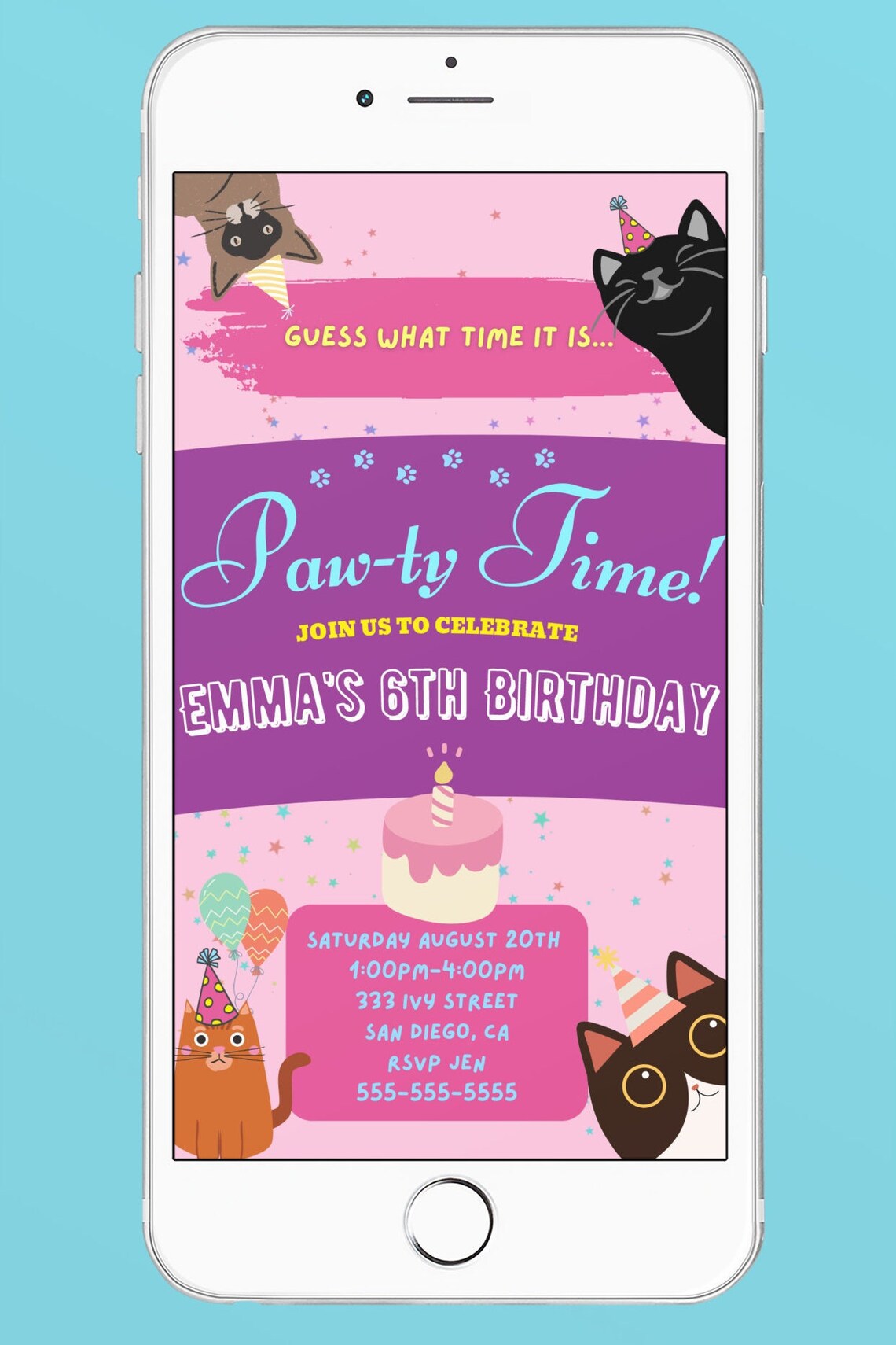 Cat Themed Editable Birthday Party Template Kitten Birthday Invitation ...