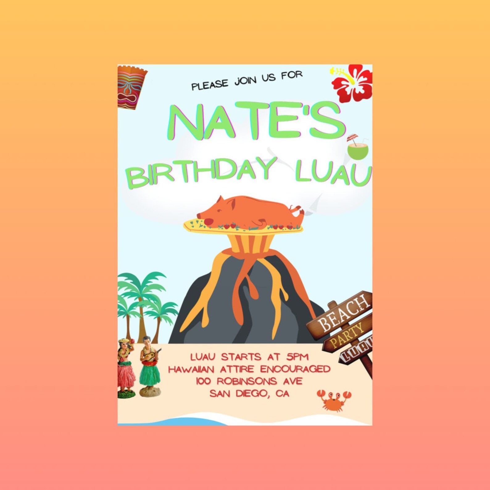 Luau Party Electronic Invite Luau Party Luau Birthday - Etsy