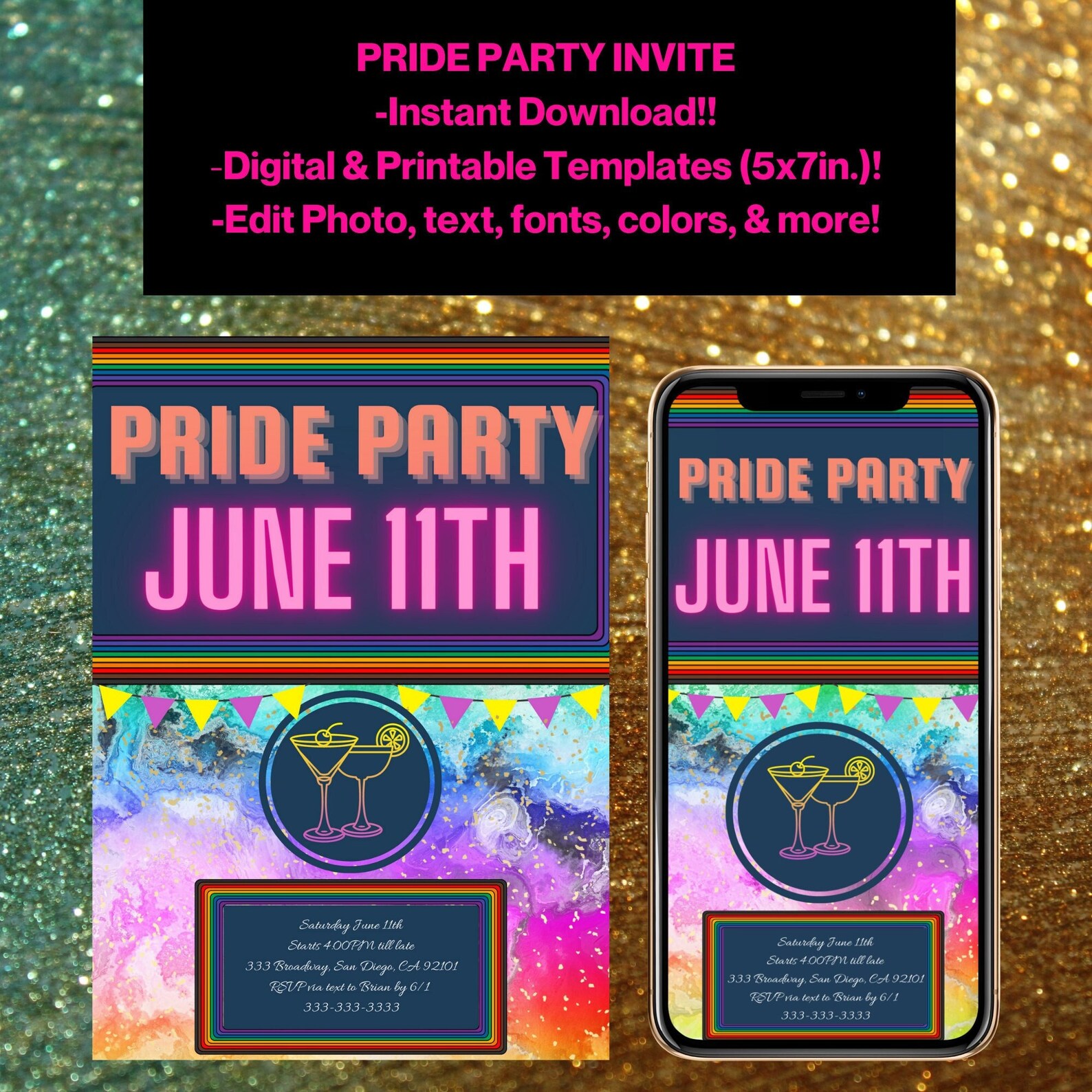 Pride Party Invitation, LGBTQ Party Invite, Pride, Rainbow, Invitation ...