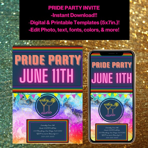 Pride Party Invitation LGBTQ Party Invite Pride Rainbow | Etsy