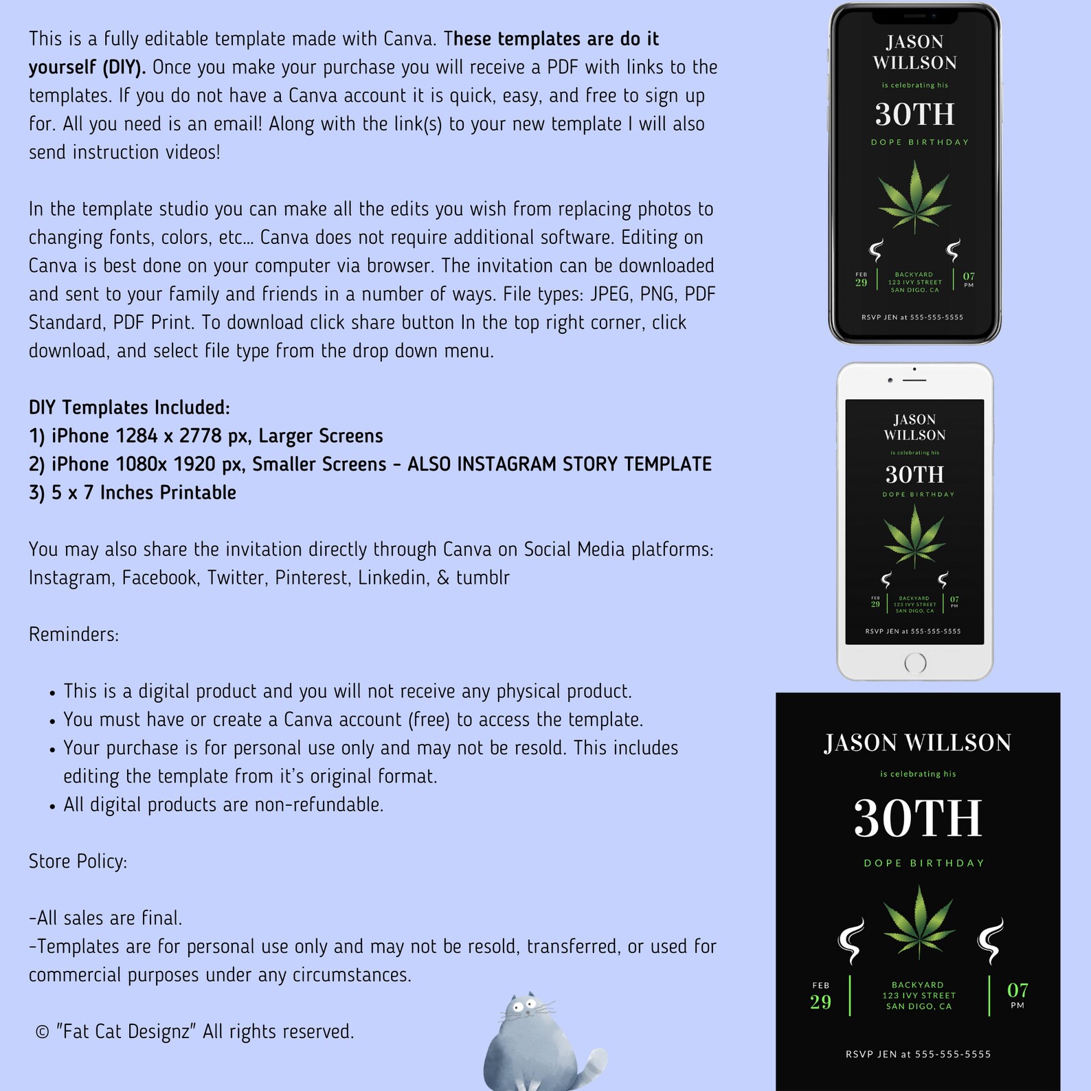 Cannabis Invitation, Weed Invitation, Marijuana Invitation, Birthday ...