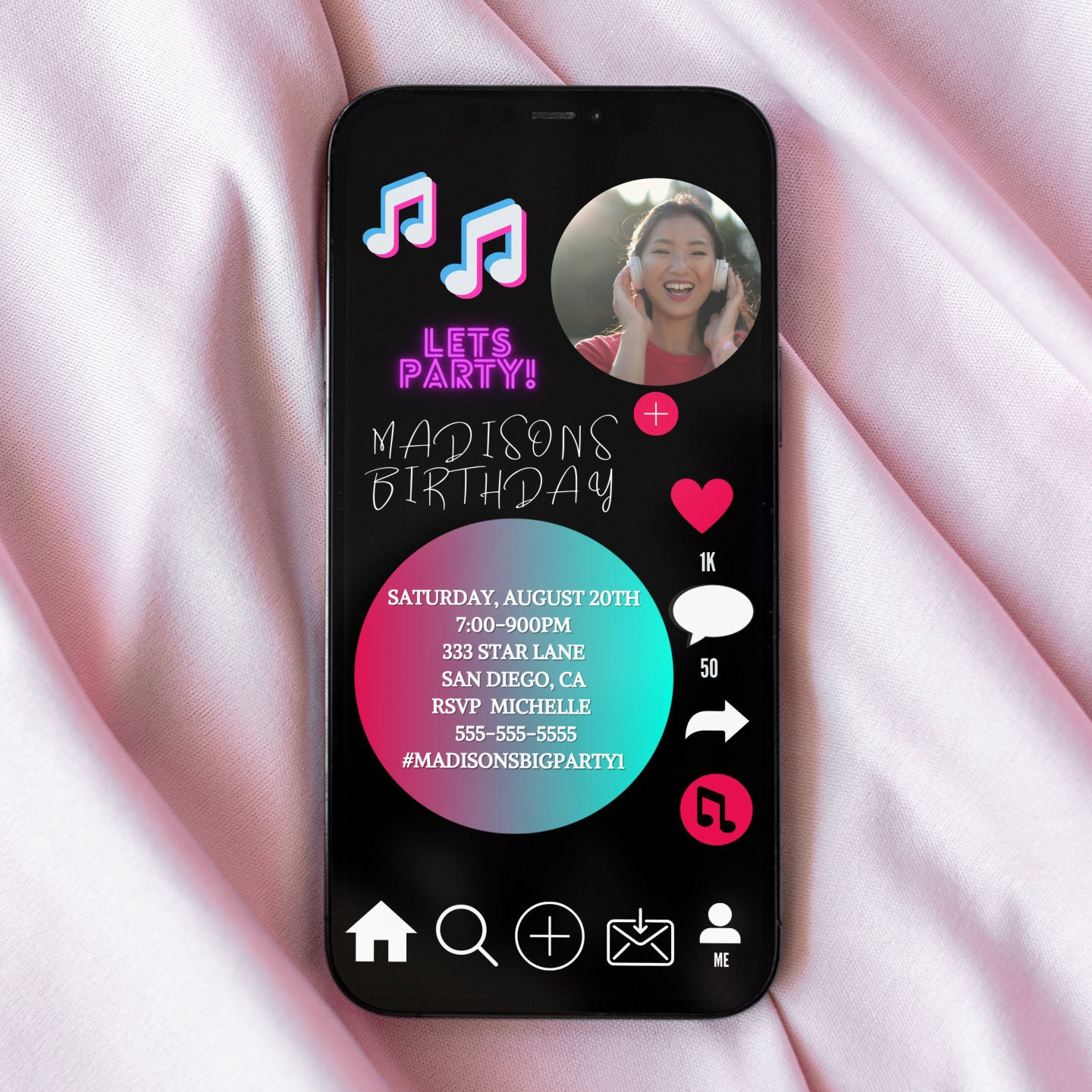 Tiktok Birthday Invitation, Titok Party, Tiktok Birthday, Birthday ...