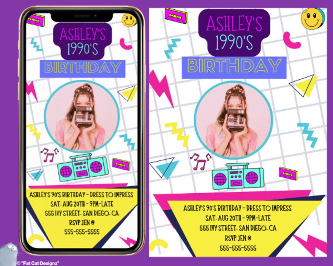 90s Party Invitation Editable Instant Download Template 90s - Etsy