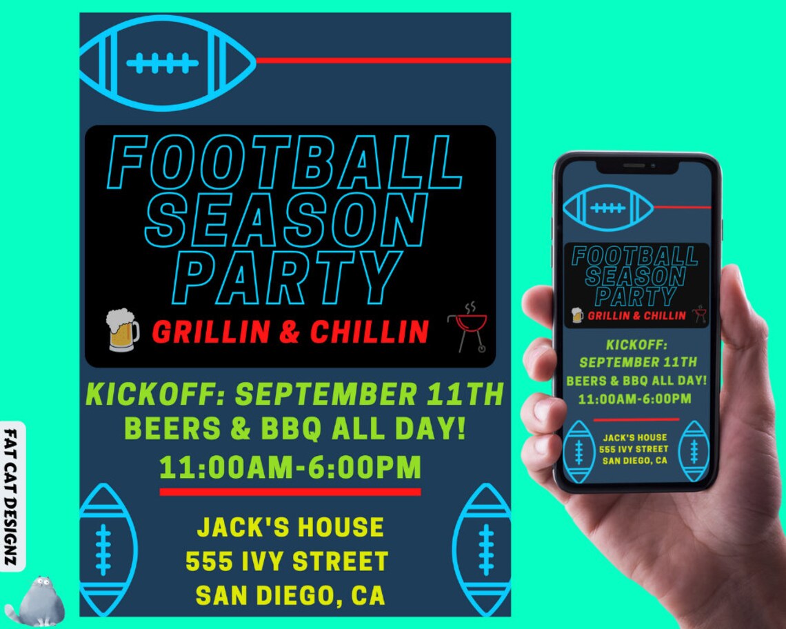 Football Party Invitation Template, Editable Football Party Invite ...