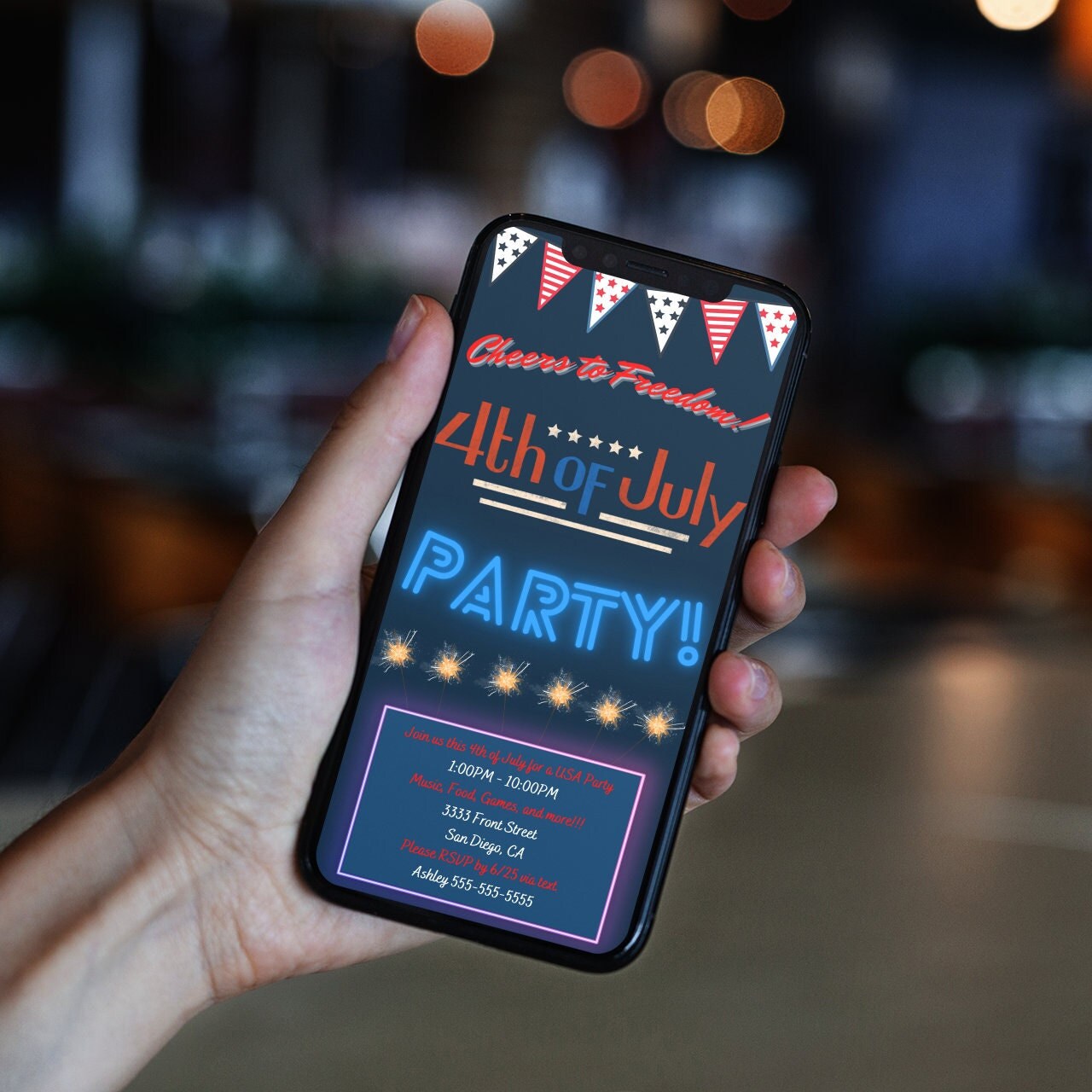 4th of July Party Invitation Template Editable Digital Download, Fourth ...