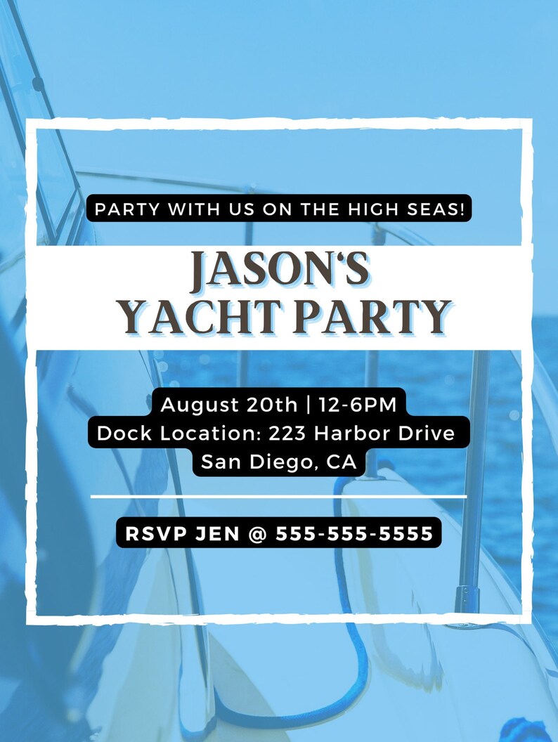 Yacht Party Invitation Template - Boat Party Invitation - Yacht ...