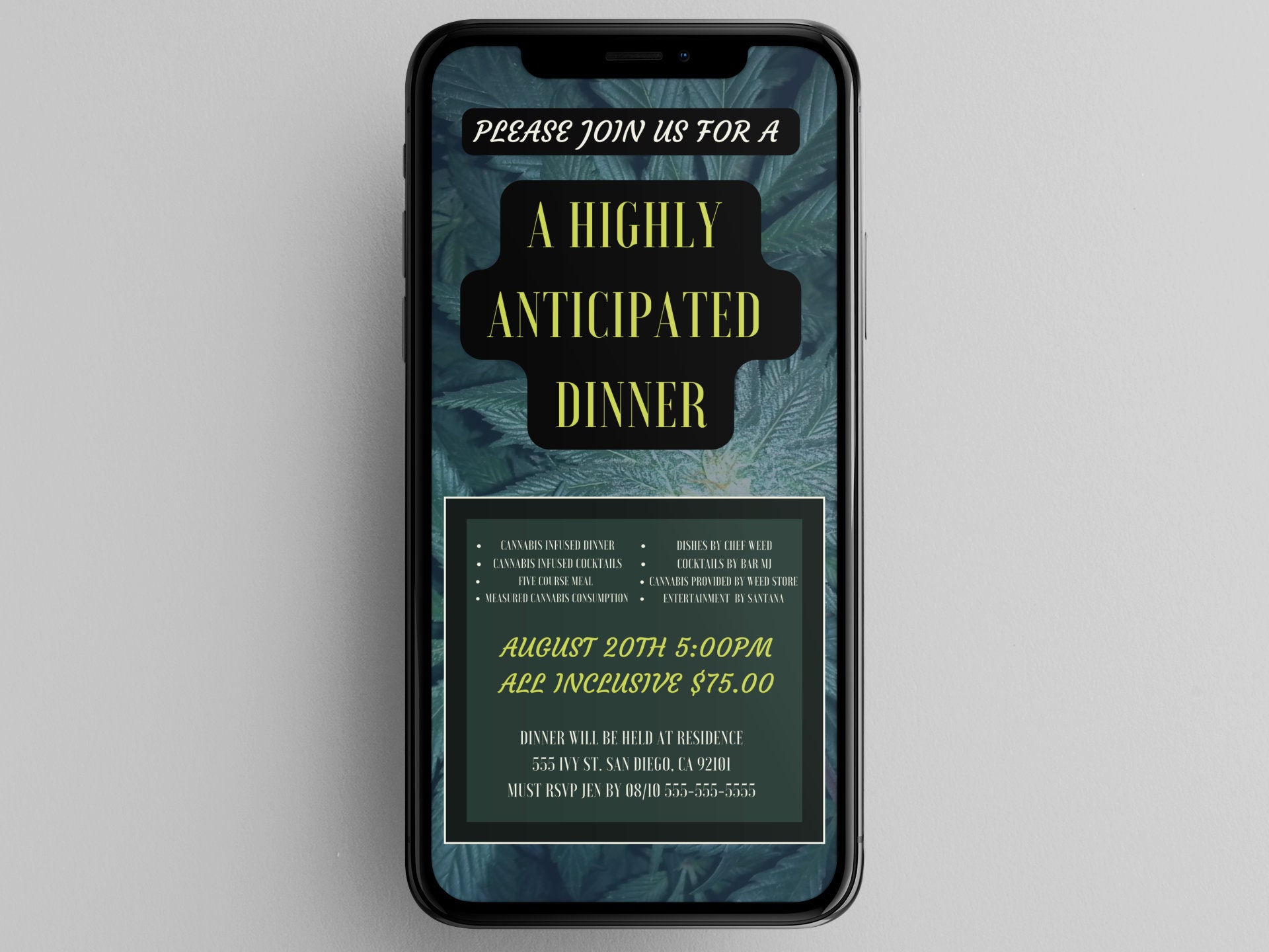 Cannabis Invitation, Weed Invitation, Marijuana Invitation, Dinner ...