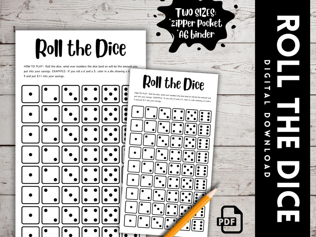 Roll the Dice Savings Challenge A6 Zipper Pocket A6 Binder B&W Sinking ...