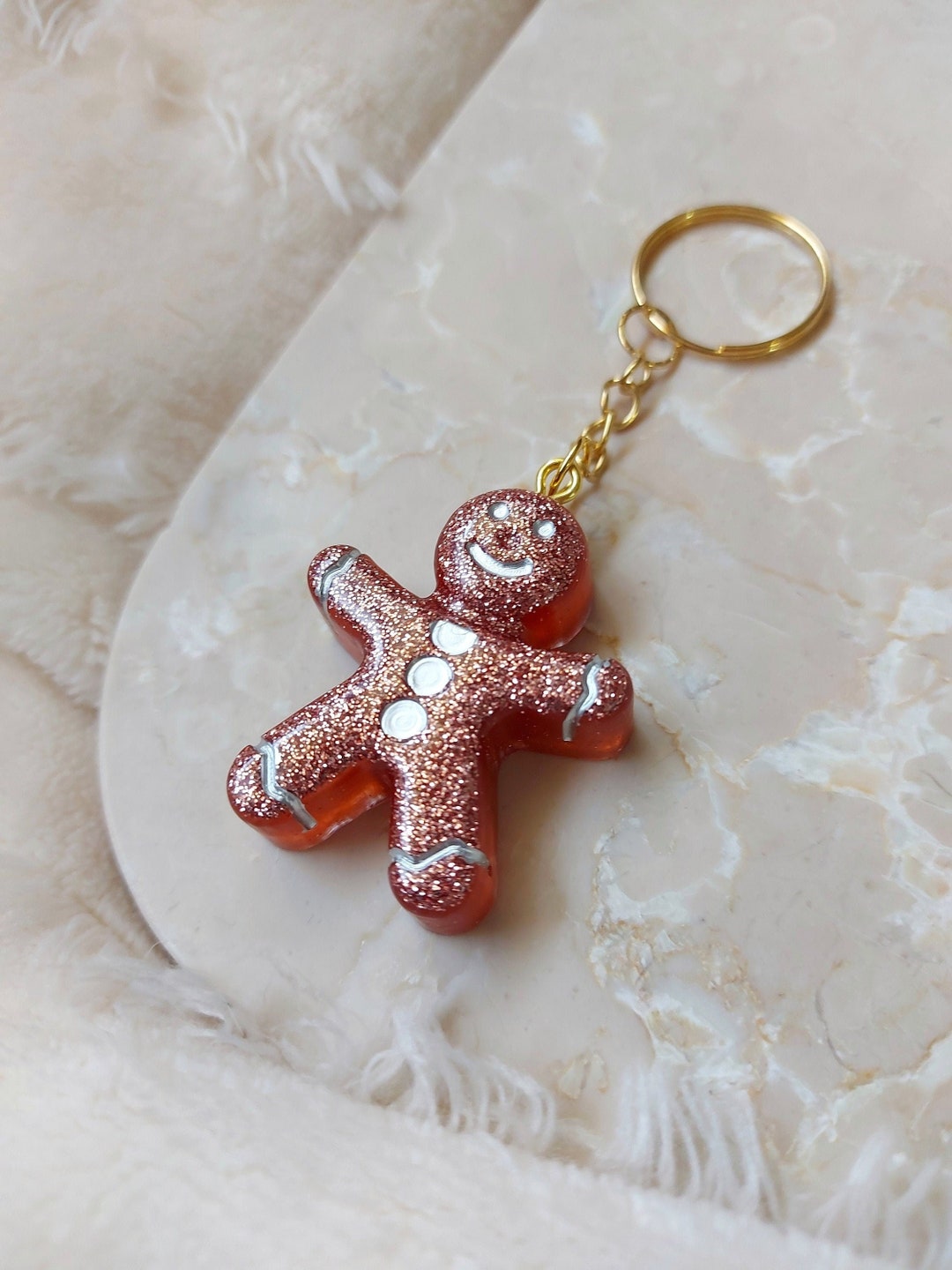 Gingerbread Man Keychain, Unique Christmas Gift for Her, Handmade Resin ...