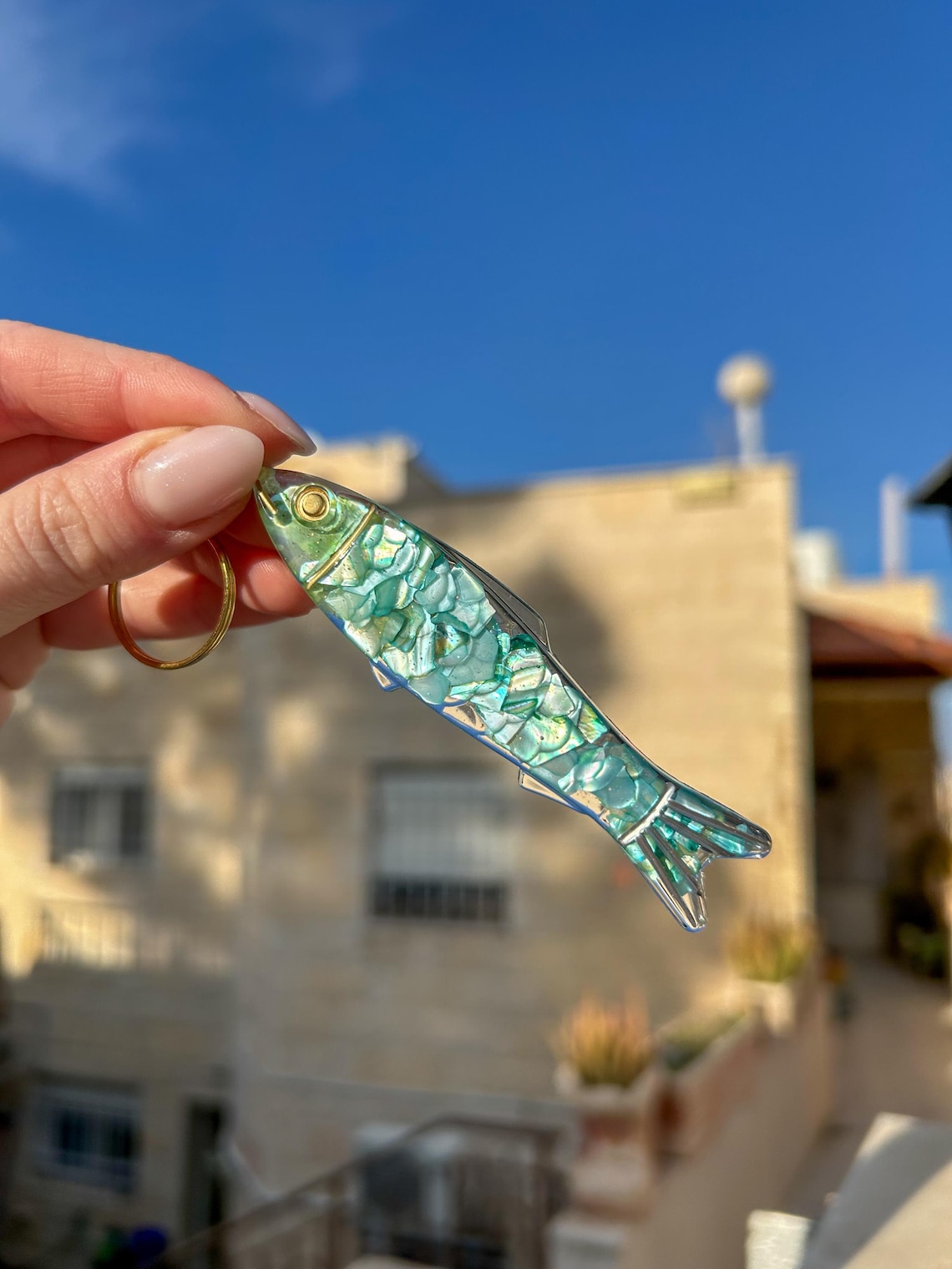 Resin Sardine Keychain: Abalone Stone, Hand-painted Ocean Hanger - Etsy