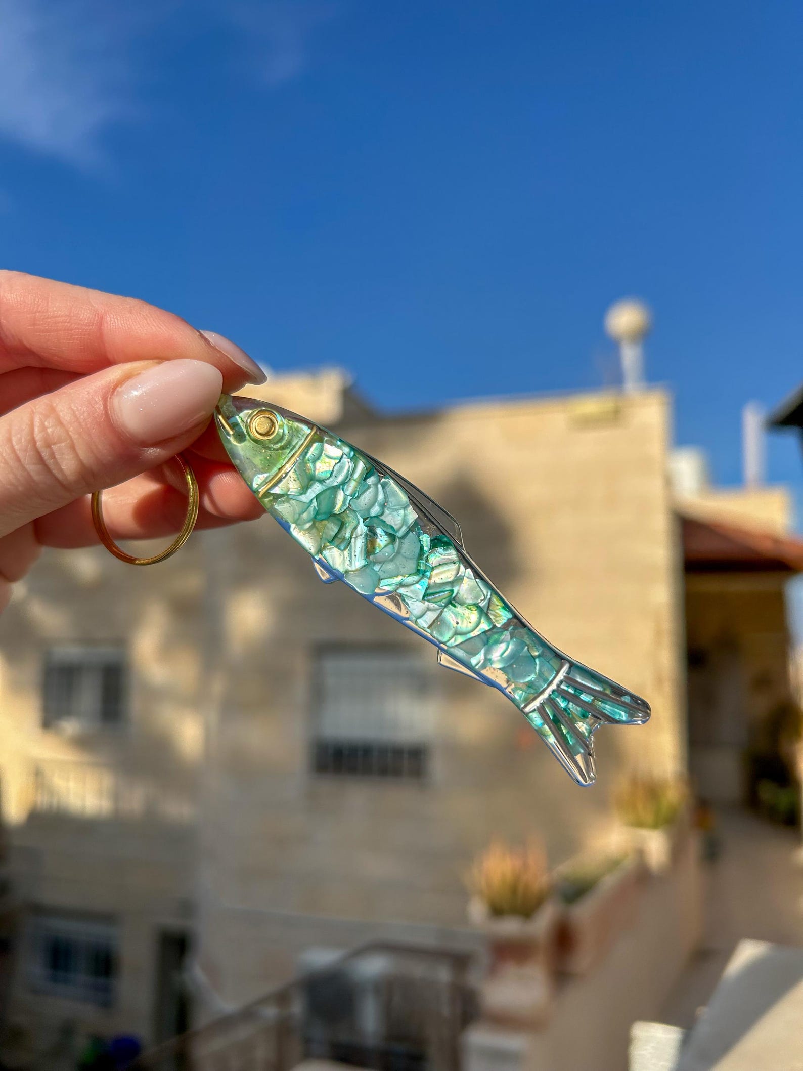 Resin Sardine Keychain: Abalone Stone, Hand-painted Ocean Hanger - Etsy