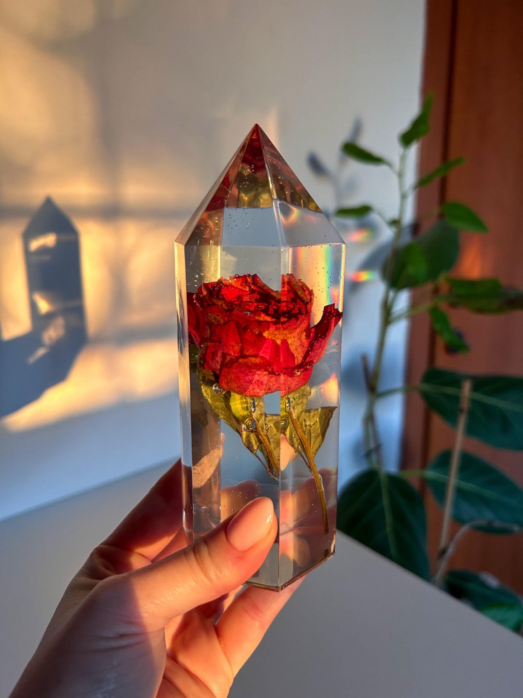 Real Dried Rose Resin Crystal Tower, Preserved Wildflower Keepsake ...