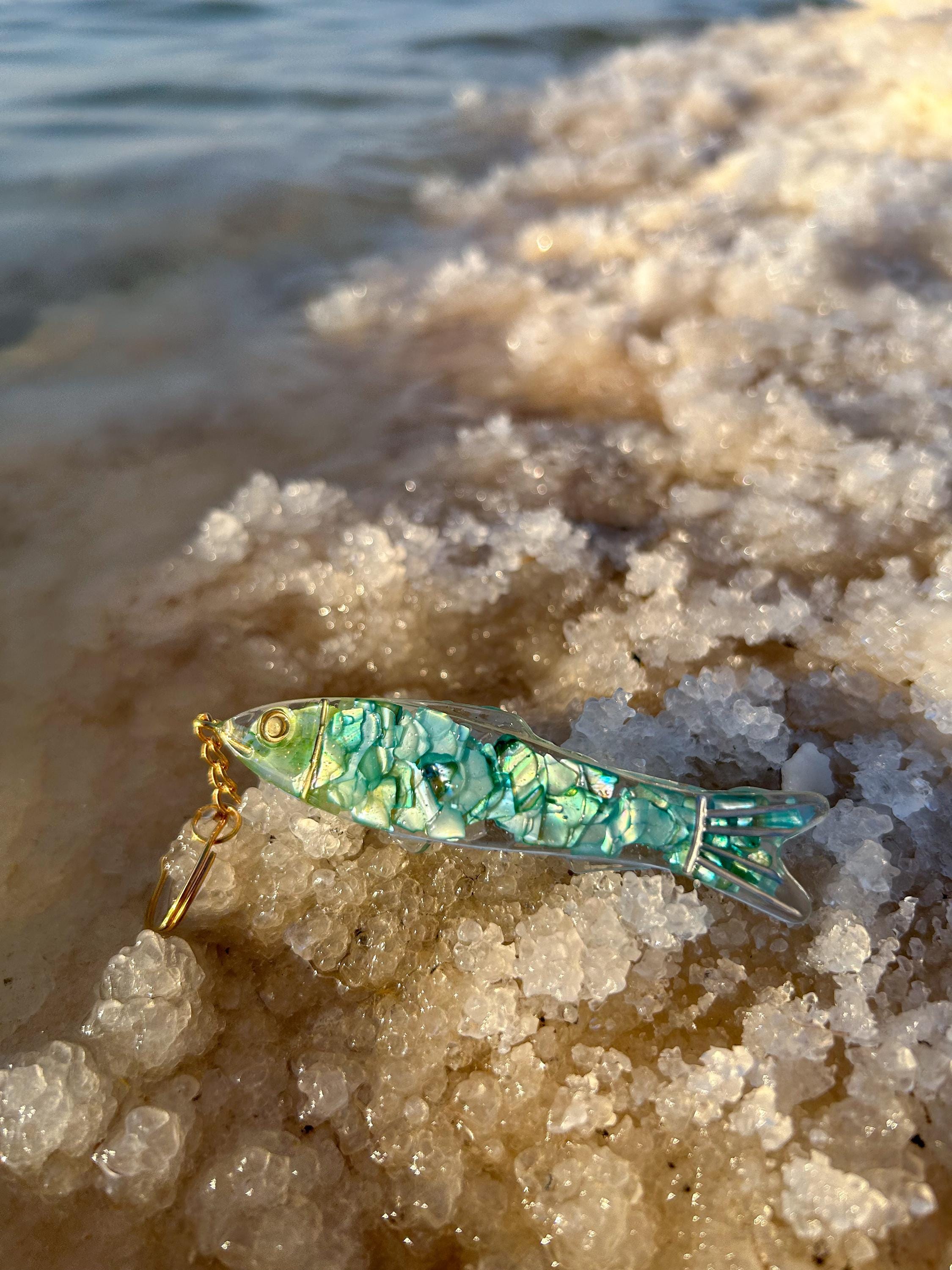 Resin Sardine Keychain: Abalone Stone, Hand-painted Ocean Hanger - Etsy