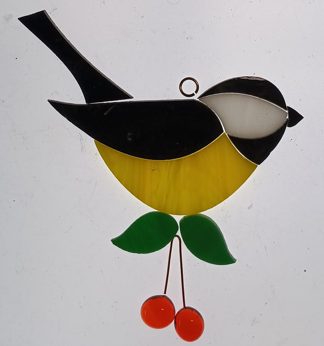 Precut Stained Glass Finch Bird Suncatcher With 2 Leaves and Bead ...