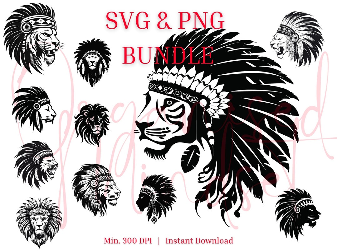 Lion Head With Tribal Headpiece SVG Bundle - Digital Art, Clip Art ...
