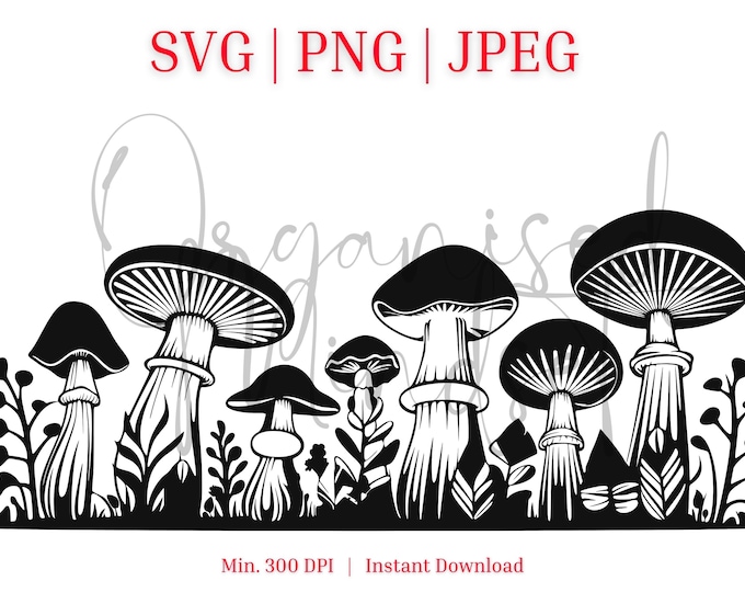 Row of Mushrooms Svg Bundle Mushroom Svg, Fungi Clipart, Cute Mushroom ...