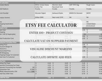 ETSY POD Fee and Profit Calculator, Google Sheets, Etsy Pod Calculator ...
