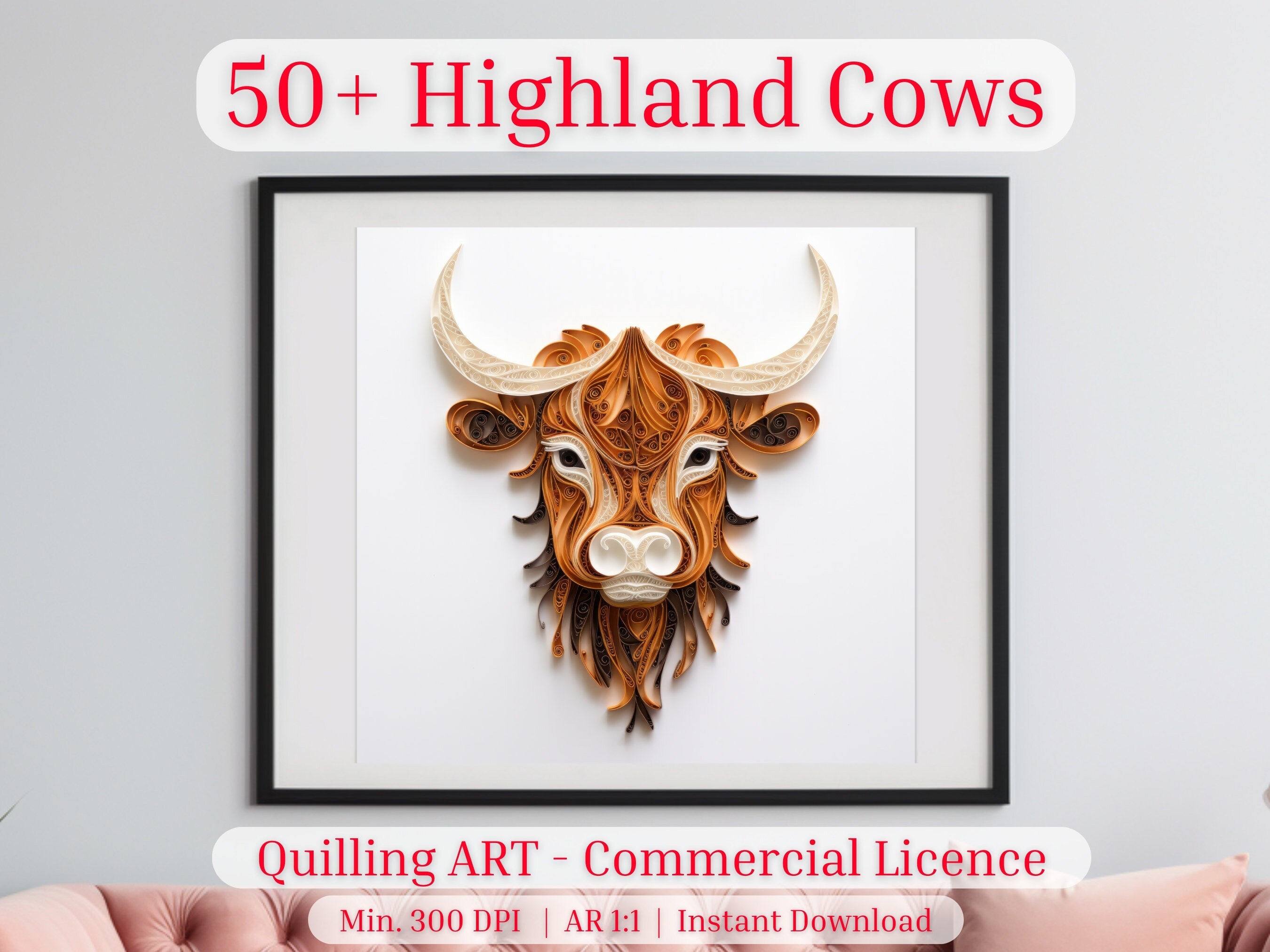 Highland Cow Quilling Art Bundle - PNG - Wall Art, Digital Art, Clip ...