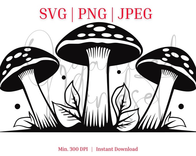Row of Mushrooms Svg Bundle Mushroom Svg, Fungi Clipart, Cute Mushroom ...