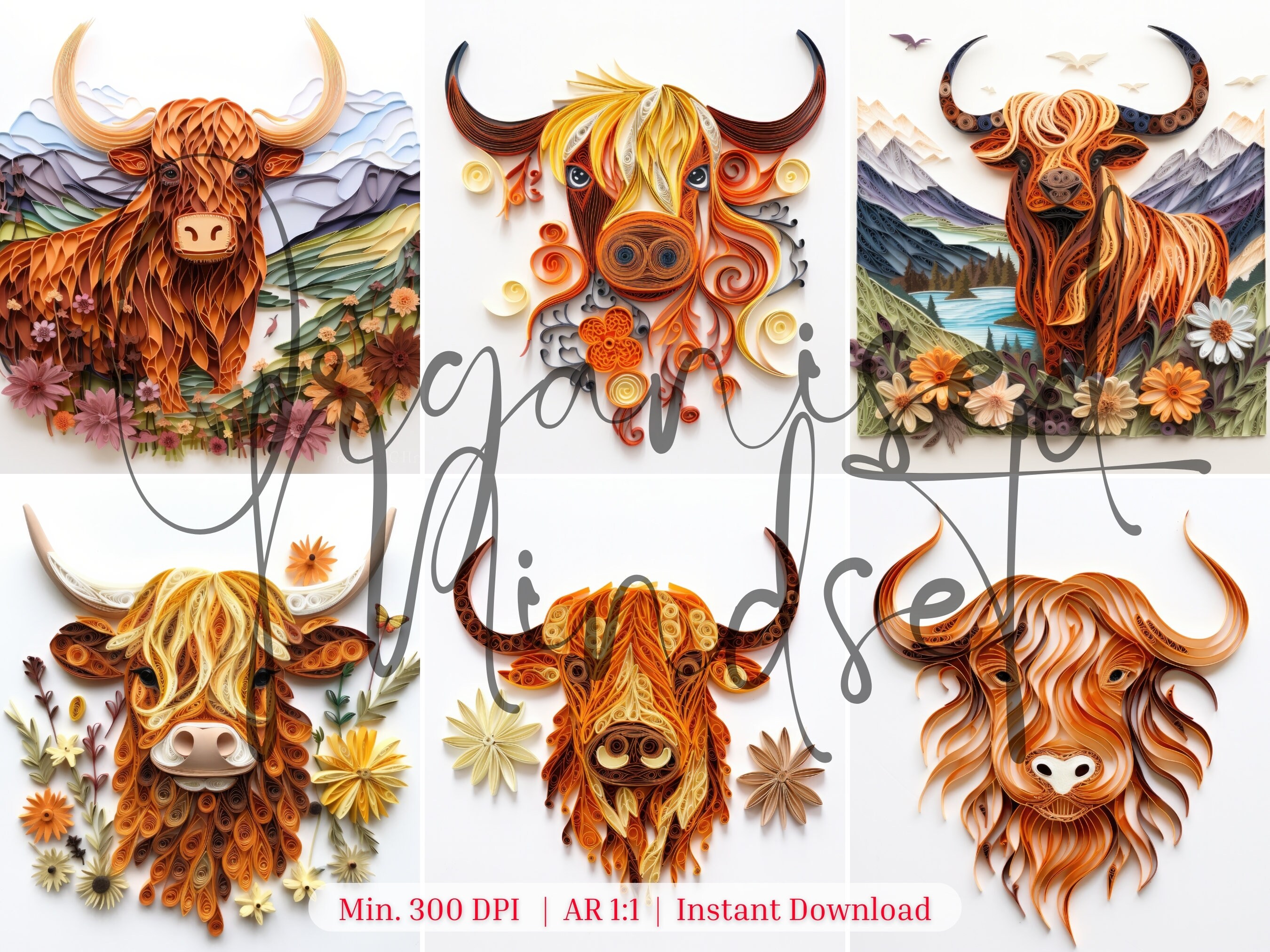 Highland Cow Quilling Art Bundle - PNG - Wall Art, Digital Art, Clip ...