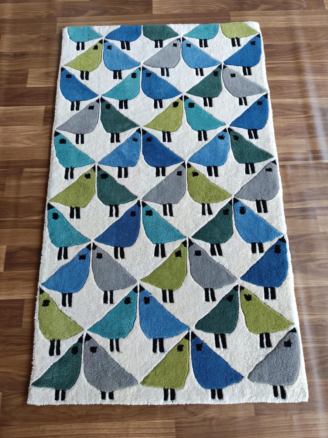 Modern Tufted Rug Tufted Wool Rug Bird Rug Beige Colored Multi Colored ...