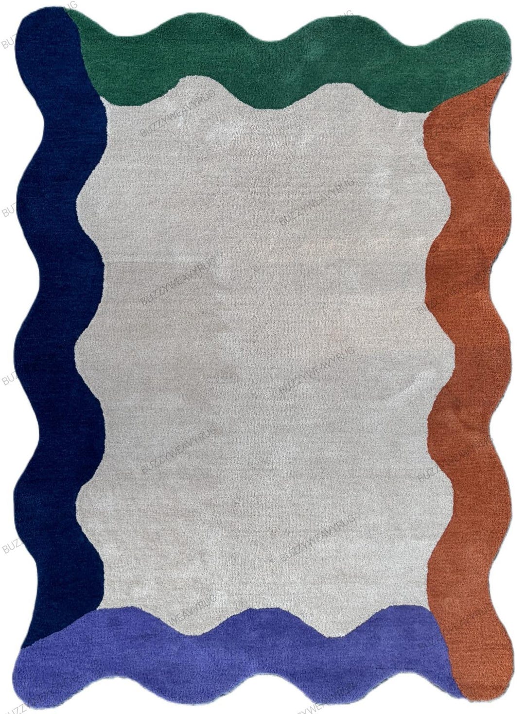 Hand Tufted Scallop Shaped Multicolor Premium Carpet, New Zealand Wool ...