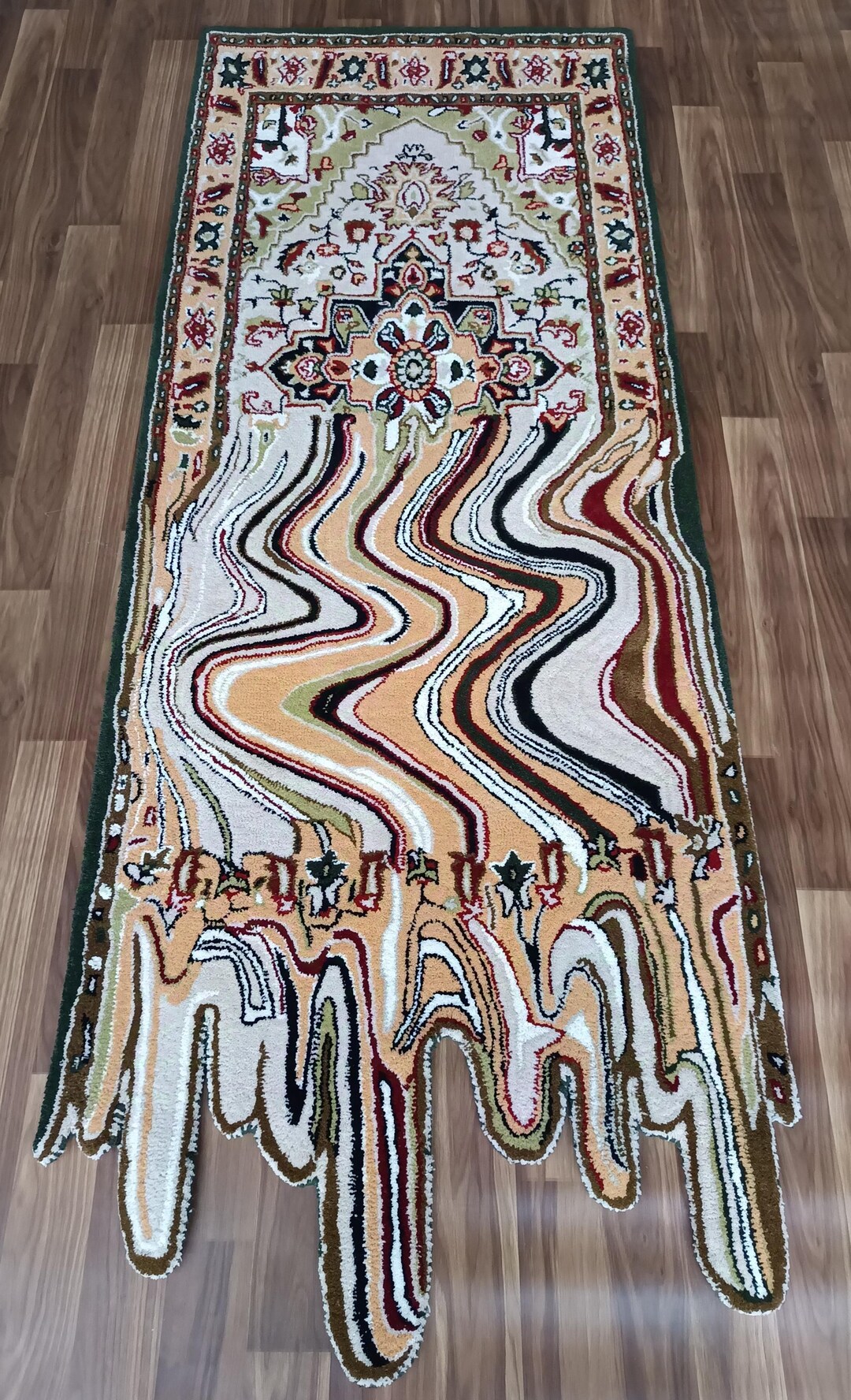 Melting Runner Irregular Ivory Hand Tufted Woolen Area Rug for Living ...