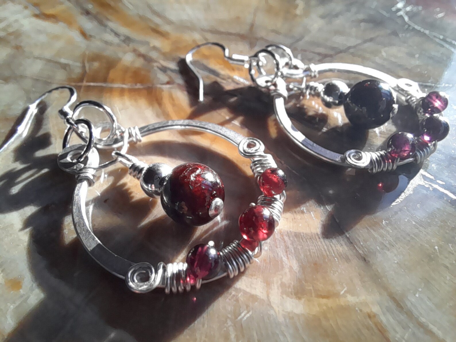 Garnet on Handmade Copper Hoops Silver Finish - Etsy