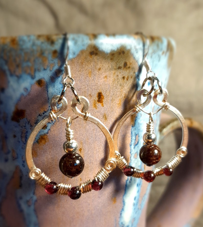 Garnet on Handmade Copper Hoops Silver Finish - Etsy