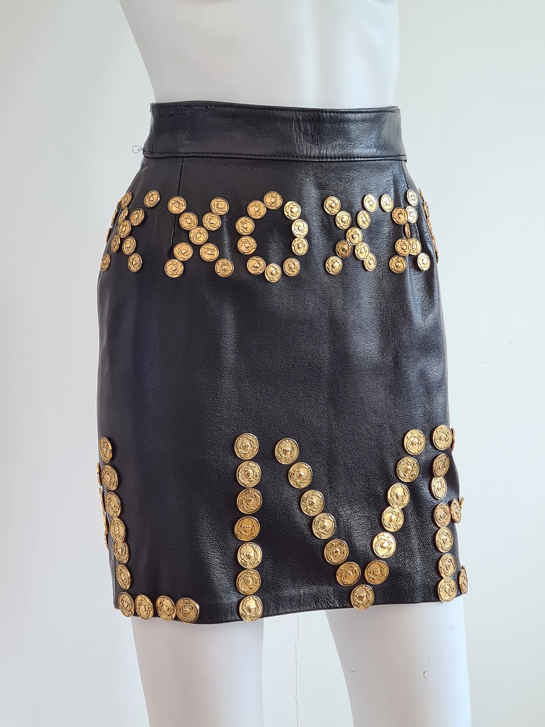Moschino Iconic 90s Soft Leather Mini-skirt With "live to Love Xoxo ...