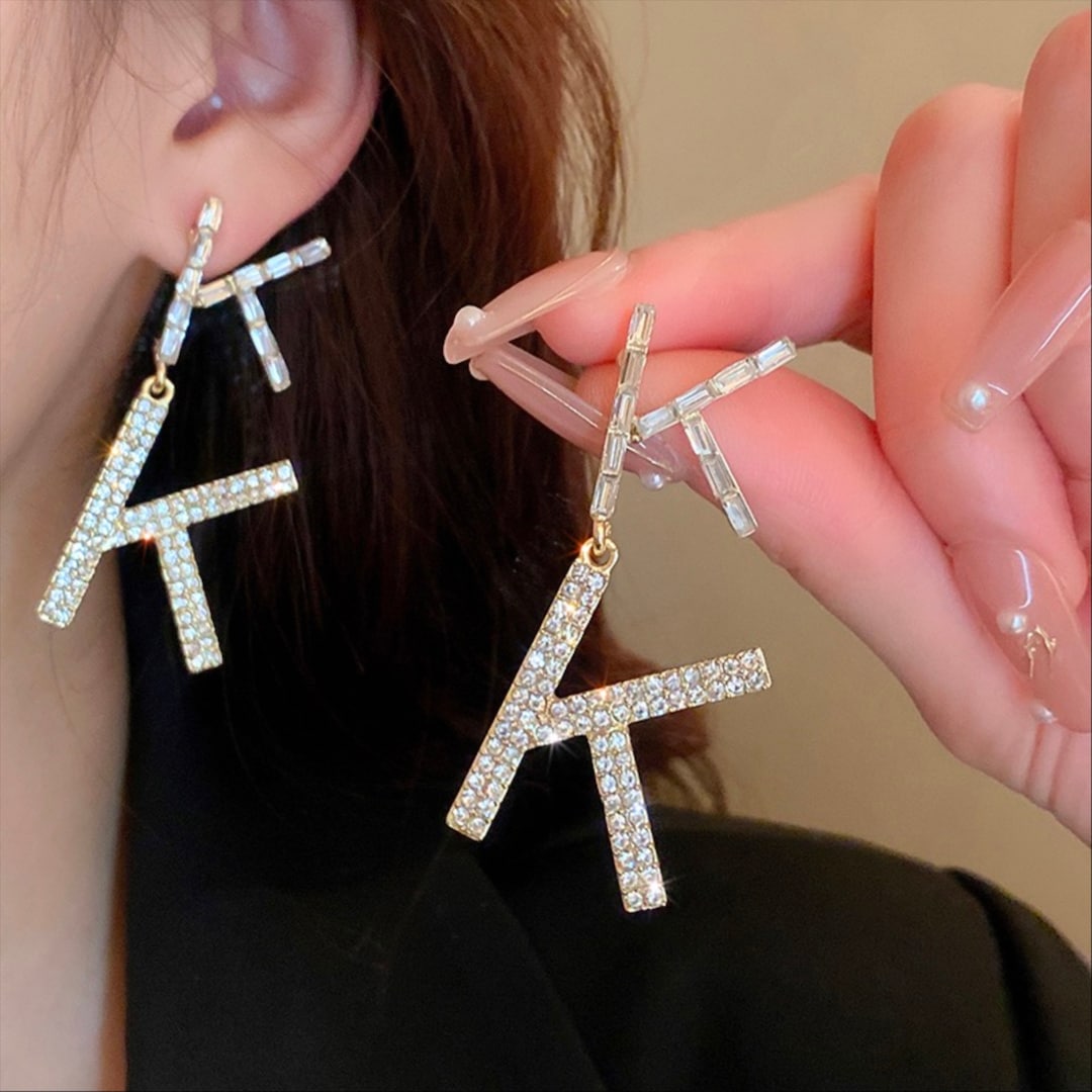 Letter Earrings Initial Letter Alphabet Earrings Rhinestone - Etsy