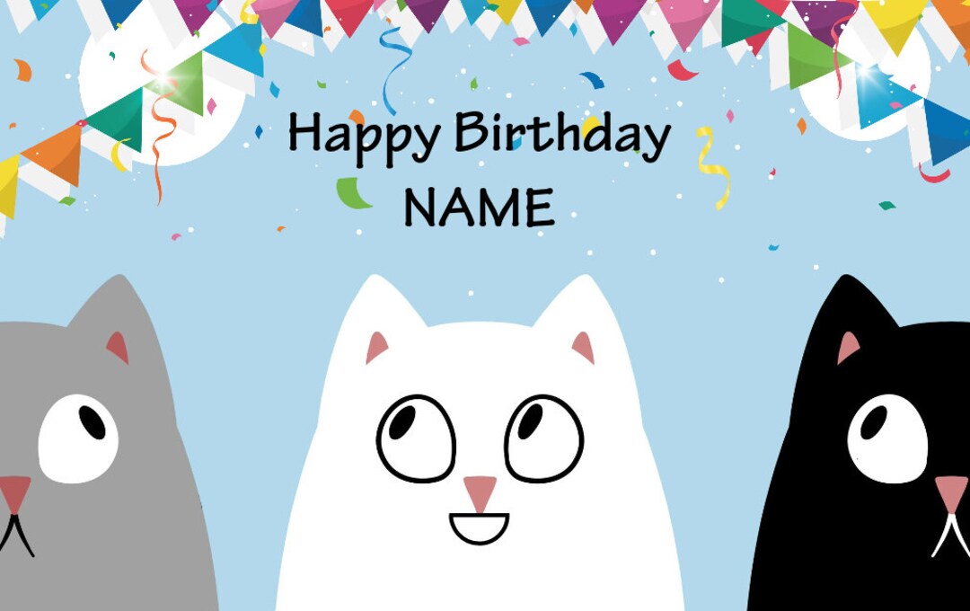 Happy Birthday ID Card - With Cats and Confetti - Etsy