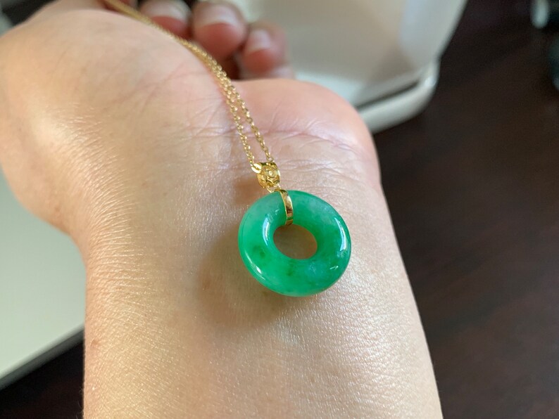 Certified Myanmar Natural Icy Green Jadeite Jade Donut Circle 18k Gold ...