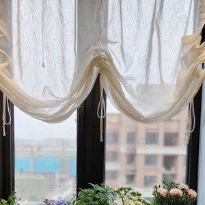 Farmhouse Pull up Curtain, Tie up Curtain, Adjustable Balloon Curtain ...