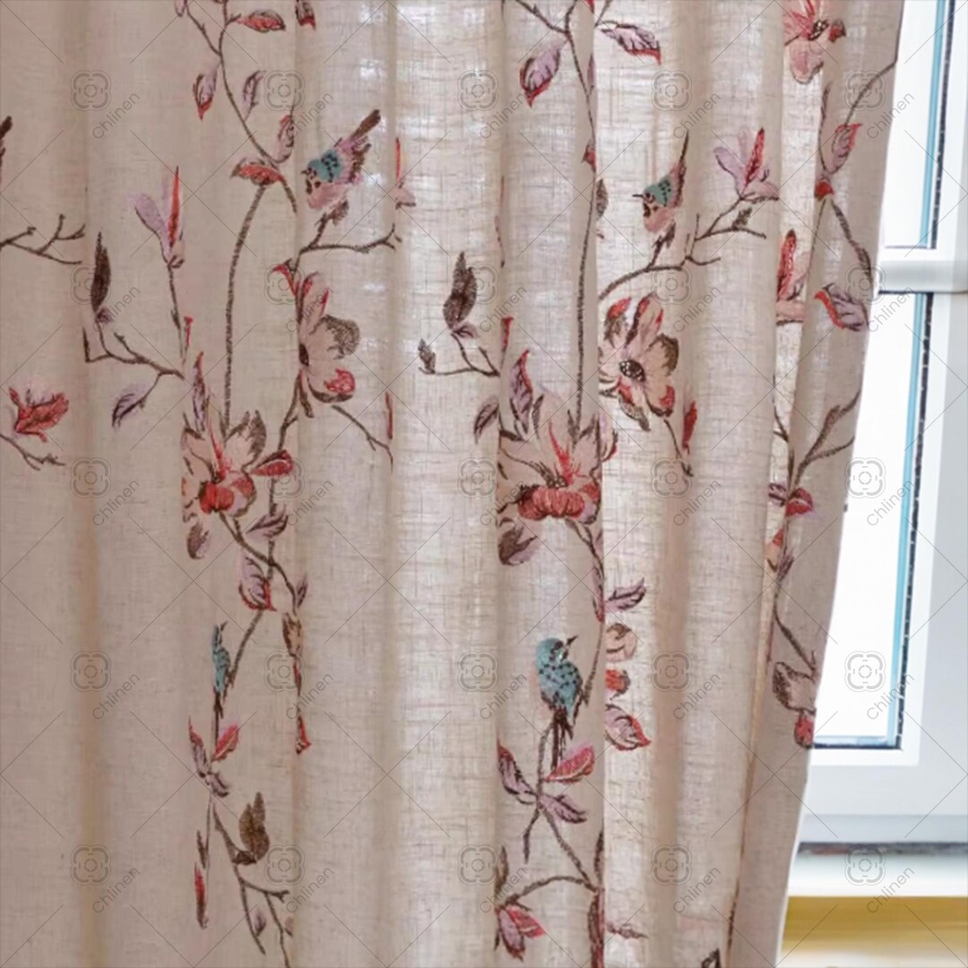 Elegant Floral Embroidered Curtain for Bedroom, Modern Window Drapes ...