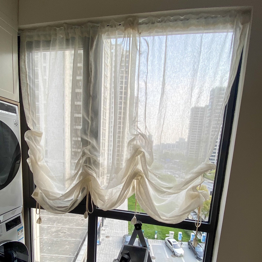 Farmhouse Pull up Curtain, Tie up Curtain, Adjustable Balloon Curtain ...