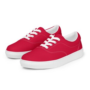 Solid Crimson Red Canvas Shoes Women, Trendy Casual Lace-up Shoes ...
