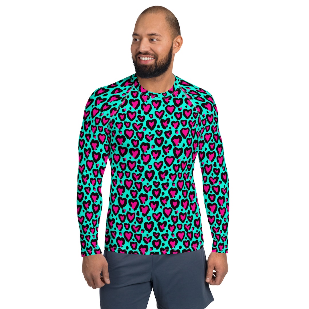 Cheetah Hearts Pattern Rash Guard Men, Crossfit Surfing Activewear, Gym ...