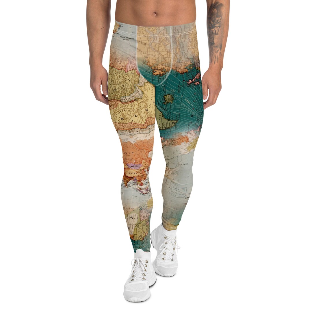 World Map Leggings Men, Map Printed Leggings for Men, Wanderlust ...