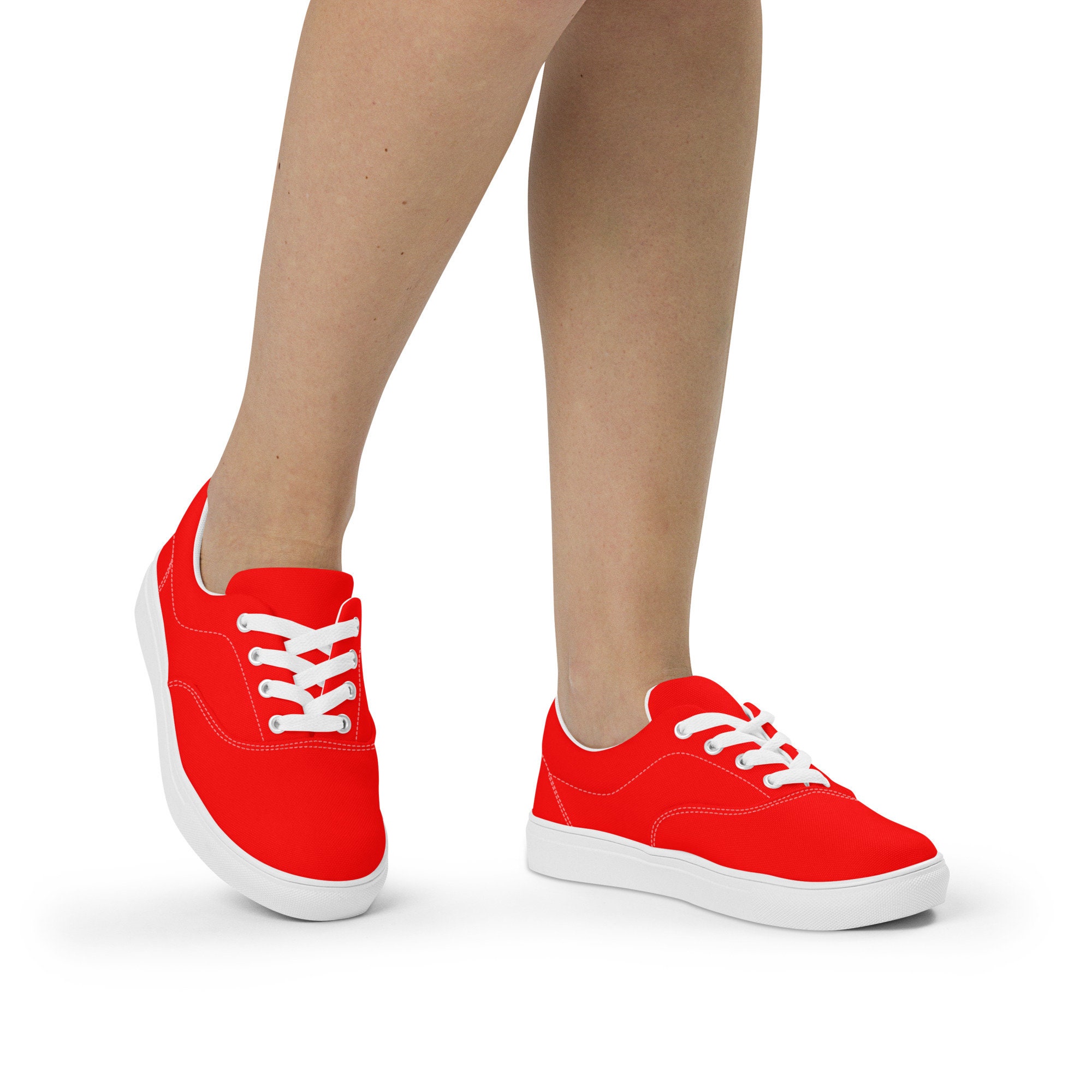 Solid Bright Red Canvas Shoes Women, Hot Neon Red Casual Lace-up Shoes ...