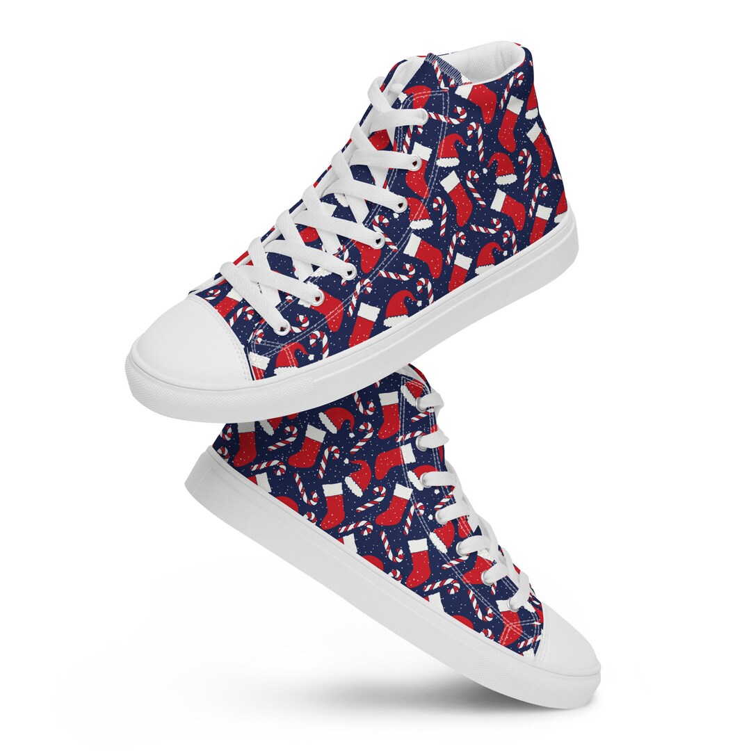 Women's Christmas Sneakers, Candy Cane Printed High Top Sneakers ...