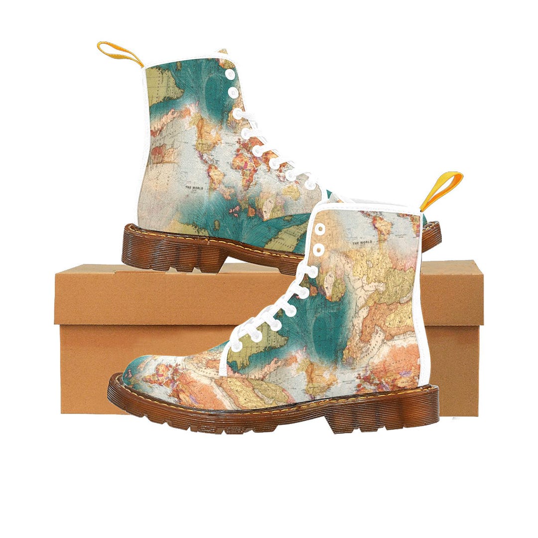 World Map Canvas Boots Women, Map of World High Top Lace-up Shoes Boots ...