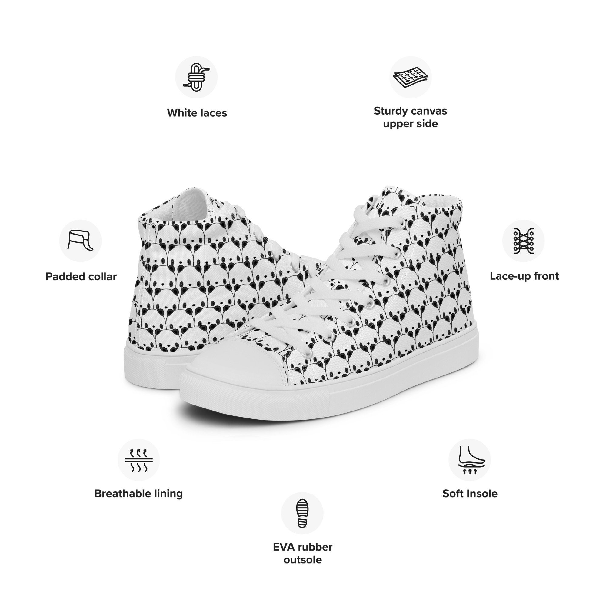 Panda Bears Animal Printed Men's High Top Sneakers, Lace up Converse ...