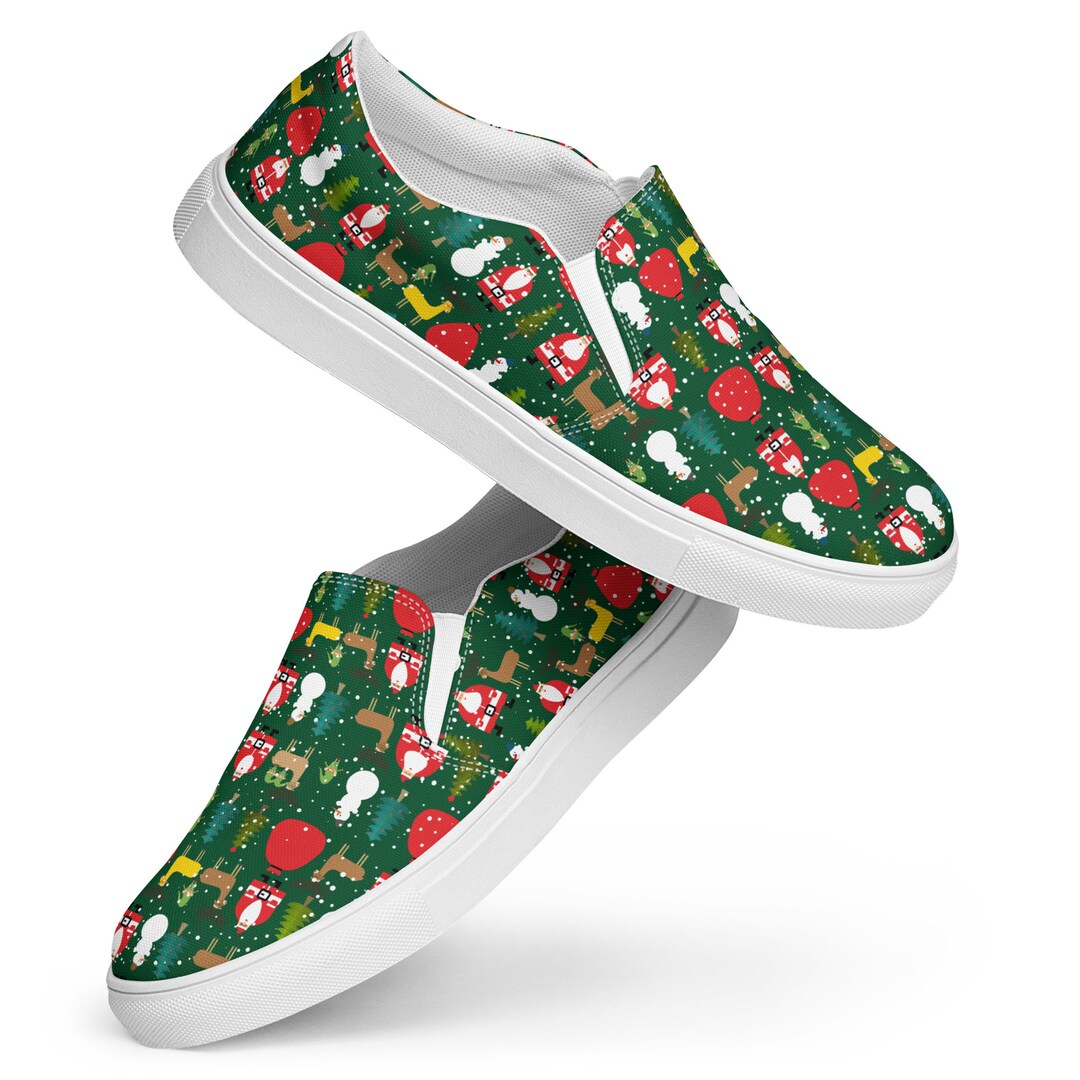 Christmas Holiday Reindeer Canvas Shoes Women, Festival Fashion Slip-on ...